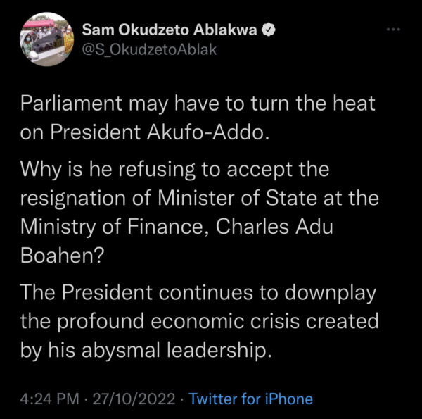 Charles Adu Boahen resigned but Akufo-Addo rejected it-Ablakwa alleges ...