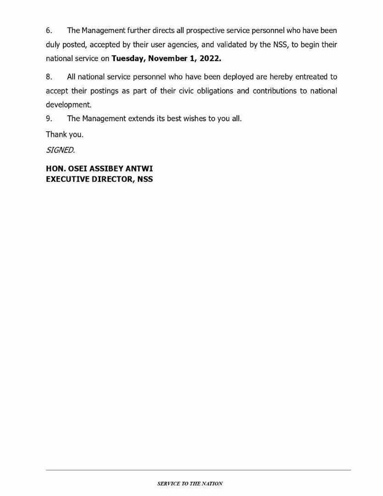 NSS releases posting for the 2022/2023 service year – Ghanatodayonline.com