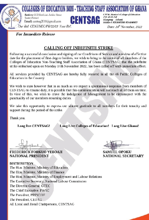 CENTSAG call off strike after meeting gov’t on conditions of services ...