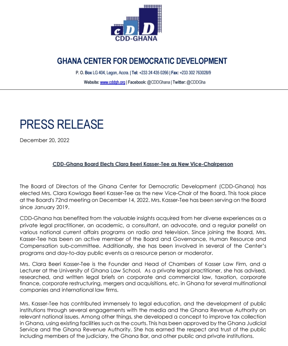 CDD-Ghana board appoints Clara Beeri Kasser-Tee as new Vice-Chairperson ...