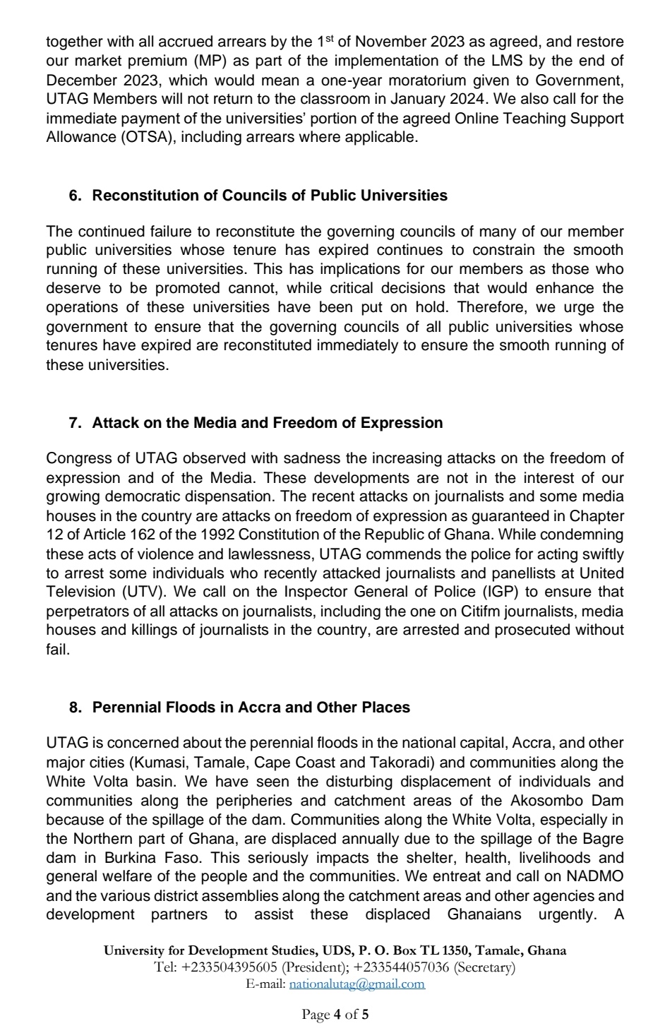 UTAG to strike over Book and Research allowance – Ghanatodayonline.com