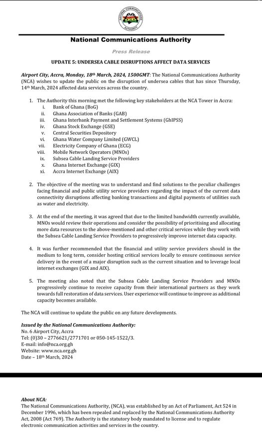 Interruptions in undersea cable impact data services – NCA reveals network challenges ...