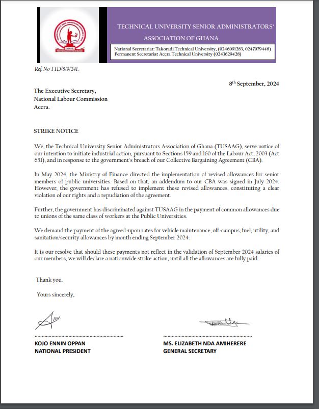 TUSAAG threatens strike over revised allowances – Ghanatodayonline.com